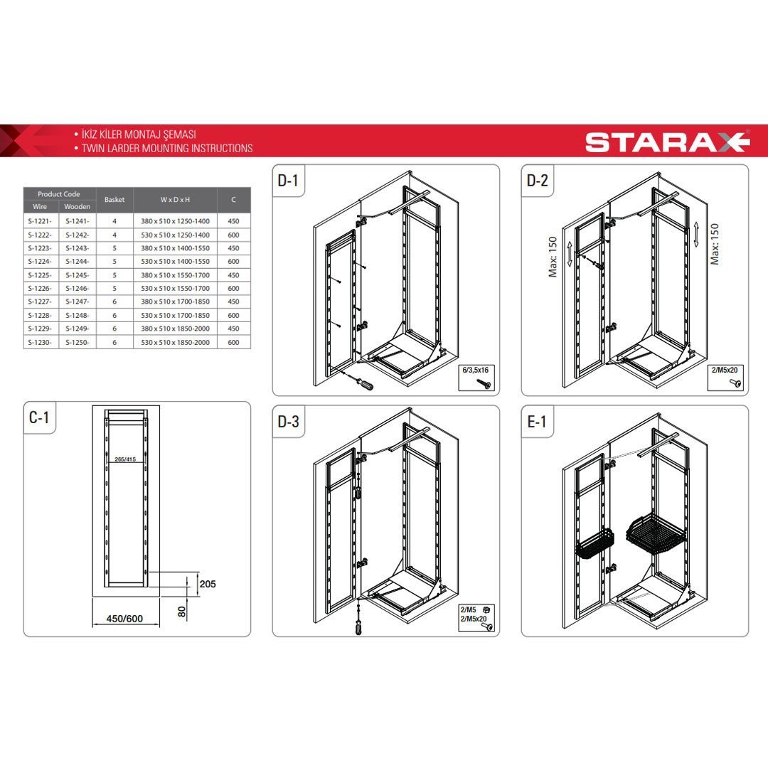 Starax 1221 125-140-45 cm Tel Tabanlı İkiz Kiler - onlinehirdavat.com